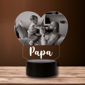 Indigos UG LED Lampe personalisiert - Herz Papa - schwarzer Sockel - Familie, Liebe - Wunschbild, Wunschtext - personalisierte Lampe Deko, Weihnachten, Geburtsta