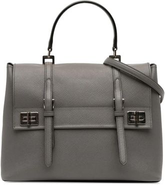Prada Hobo Bags - Saffiano Cuir Double Turnlock Satchel - Gr. unisize - in Grau - f&uuml;r Damen