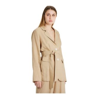 Giorgio Grati Femme, Vestes, Beige, Taille: 46 FR Veste en lin avec ceinture -50