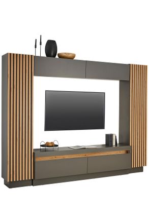 CARRYHOME Wohnwand, Anthrazit, Eiche Artisan, Holzwerkstoff, 8 F&auml;cher, 2 Schublade(n) Schubladen, 272.6x209.5x41.3 cm, Wohnzimmer, Wohnw&auml;nde, Wohnwand-Sets