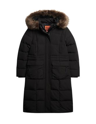 Superdry Everest Damen Longline Puffer Coat Jacke, Jet Black, 36