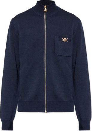 Versace Homme, Pulls, Bleu, Taille: XL Pull Zipp&eacute; En Tricot M&eacute;lange Cachemire
