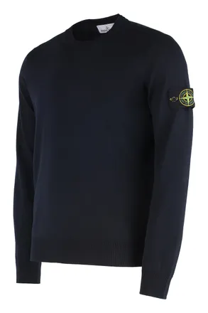 Stone Island Mens Round-Neck Sweater Navy Blue Virgin Wool Sweatshirts