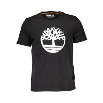 Timberland Homme, Tops, Noir, Taille: XL T-shirt en Coton Noir avec Logo Imprim&eacute;