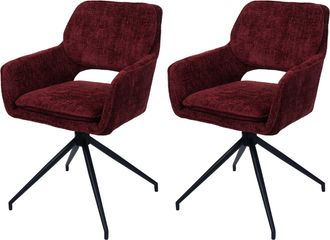 Mendler 2er-Set Esszimmerstuhl HWC-N74, K&uuml;chenstuhl, drehbar Auto-Return, Stoff Chenille (490g/m&sup2;) &Ouml;ko-Tex - Bordeaux