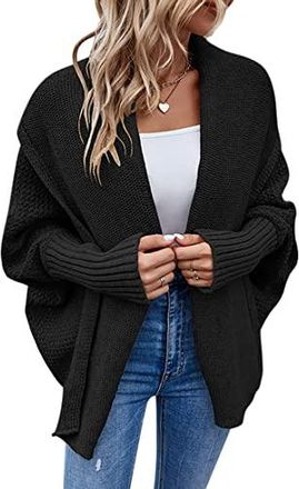 ORANDESIGNE Gilet Long Femme Hiver Chaud Cardigan Grande Taille Manches Longues Chic Tricot Veste Longue Grosse Maille Élégant Sweater Manteau Outwear E Noir XL