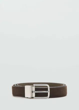 Mango Ceinture cuir boucle marron - Homme - 100 - MANGO MAN