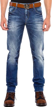 Cipo & Baxx Herren Jeans Hose Denim Regular Slim Fit Dicke Naht Jeanshose Blau W38 L32