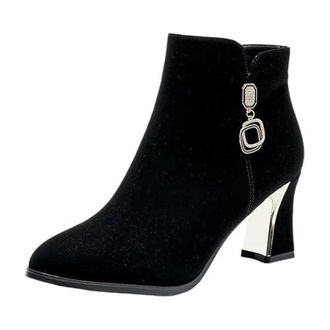 Generic Bottines pour femme en faux daim &eacute;pais &agrave; talon bloc pour femme Grande taille Tube bas talon &eacute;pais Bottes pour femme Fermeture &eacute;clair lat&eacute;rale Talon co