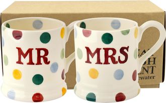Emma Bridgewater Tasse mit Aufschrift Mr & Mrs, gepunktet, 2 Stück, 236,5 ml, verpackt