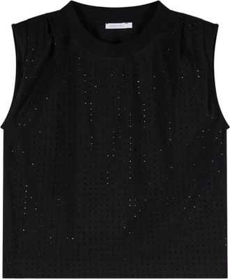 Patrizia Pepe Femme, Tops, Noir, Taille: 38 FR D&eacute;bardeur en coton avec strass