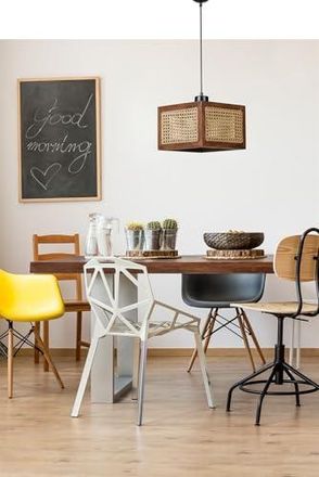 Opviq Elegant Chandelier with FIR Wood Body & Natural Rattan Cap, Adjustable Height 70 cm, E27 Socket, 26 cm Diameter | Stylish Walnut & Rattan Design for M