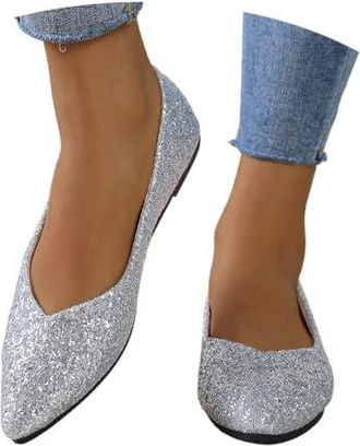 Minetom Femmes Ballerine De Brillant Paillette Plat Chaussures De Mariage &Eacute;l&eacute;gantes pour C&eacute;r&eacute;monies Et Vie Quotidienne A Argent 39 EU