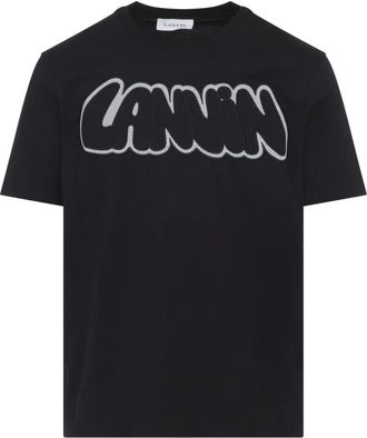 Lanvin Homme, Tops, Noir, Taille: L T-Shirt en coton brod&eacute;