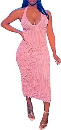 Generic 2026 Robes amincissantes printemps/&eacute;t&eacute; 2023 europ&eacute;en et temp&eacute;rament style &eacute;l&eacute;gant texture mince dos nu robe femme, rose, L