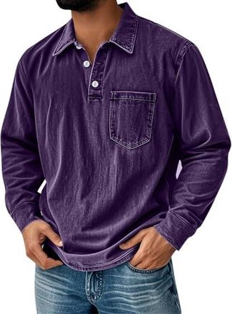 Generic Polo de travail respirant &agrave; manches longues pour homme - T-shirt de golf d&eacute;contract&eacute; boutonn&eacute; pour le golf et le tennis, violet, 3XL