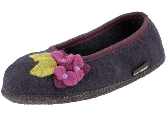 Haflinger Damen Hausschuh Slipper Filz Blumen Blüten Applikation Hortus 623324, Größe:38 EU, Farbe:Violett