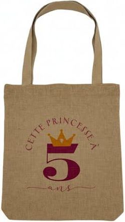 Fabulous Sac Shopping Tote Bag Aspect Lin - Cette Princesse &Agrave; 5 Ans Anniversaire Celebration Enfant Cadeau - Sac de Courses Toile Epaisse 360g Beige Naturel Ca