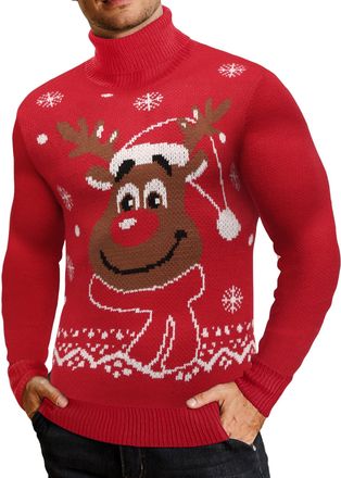 Coofandy Weihnachtpullover Herren Winter Weihnachten Rollkragenpullover Warm Lustige Pullover Rot-weihnachtsmuster-a XXL
