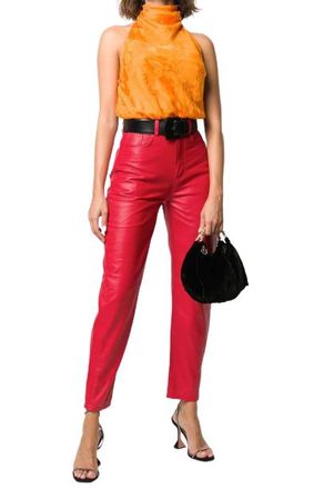 The Attico Red High Waisted Leather Pants Size S