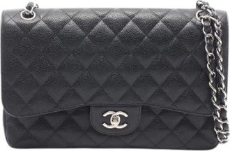 Chanel Pre-owned Sac Bandouli&egrave;re Classique Grand Double Flap en Cuir Caviar - Femme - Pre-owned - Noir - Taille: ONE Size