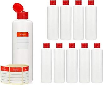 Octopus Bouteilles en plastique 10 x 250 ml, bouteilles en plastique PE-HD avec capsule service rouge, bouteilles vides avec bouchon &agrave; charni&egrave;re rouge, boutei