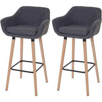 Hhg 2x Tabouret de bar Malm&ouml; T381, tissu, gris