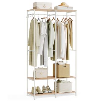 Songmics Kleiderschrank offen, Kleiderst&auml;nder, Garderobenst&auml;nder, Garderobe mit Kleiderstange, Ablagen, abnehmbare Haken, 40 x 94,5 x 180 cm, naturbeige RGR004