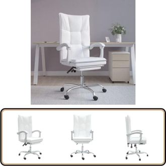 vidaXL Bürostuhl mit Liegefunktion Weiß Kunstleder - Bürostuhl - Schreibtischstuhl - Ergonomischer Stuhl - Arbeitsplatzstuhl - Gamingstuhl