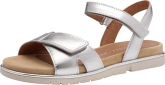 Marco Tozzi Damen Sandalen flach aus Leder mit Klettverschluss, Silber (Silver), 38 EU