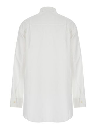 Andamane Womens White Cotton Blend Button-Up Shirt Blouses