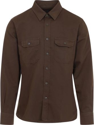 Tom Ford Homme, Chemises, Vert, Taille: XL Cotton Linen Drill Military Shirt