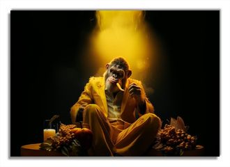 Wallario Glasbild The Boss - Cooler Monkey - 70 x 100 cm Wandbilder Glas in Premium-Qualität: Brillante Farben, freischwebende Optik