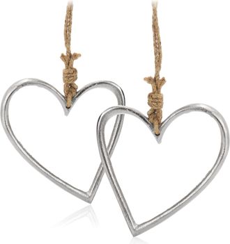 Com-Four 2X Metallanhänger für den Weihnachtsbaum - Christbaumschmuck aus Metall in Herz-Form - rustikale Weihnachtsdeko (2 Stück - Herz groß)