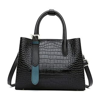 Generic Grand sac &agrave; main pour femme avec poign&eacute;e sur le dessus, sac &agrave; bandouli&egrave;re motif crocodile, Noir, Large