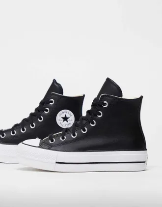 Converse Chuck Taylor All Star Lift - Baskets montantes en cuir à plateforme - Noir