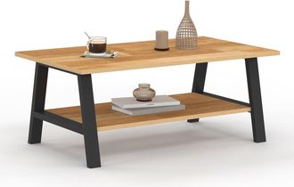 IDMarket Rechteckiger Couchtisch Madeleine, 100 cm, doppelte Platte, Holz und Schwarz