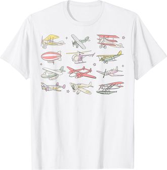 Trendy Apparel Retro and Vintage Style Aircrafts Collage T-Shirt