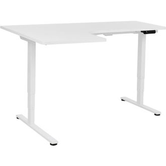 Beliani Eckschreibtisch elektrisch h&ouml;henverstellbar DESTINES Wei&szlig; 160 cm 109 cm linksseitig