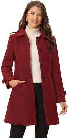 Allegra K Manteau DHiver Femme Caban Mi-Long à Col Revers Trench Coat Boutonné Chic Et Élégant Rouge S