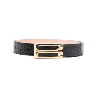 Victoria Beckham Schwarzer G&uuml;rtel aus Leder mit Kroko-Effekt - - Accessories - Damen - Schwarzk - 80 CM