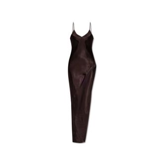 VETEMENTS Langes Satinkleid mit einem Schlitz - - Dresses - Damen - Braun - S