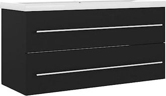 vidaXL Armoire dEvier avec Lavabo Int&eacute;gr&eacute; Meuble de Salle de Bain Armoire de Rangement avec Vasque Toilette Int&eacute;rieur Noir Bois dIng&eacute;nierie