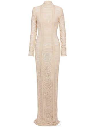 Balmain robe longue en macram&eacute; &agrave; manches longues - Tons neutres