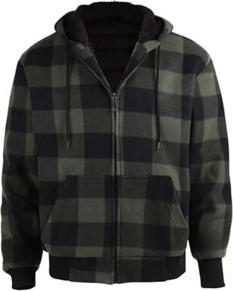 Generic Veste en flanelle pour homme avec doublure Sherpa - Manteau d&eacute;contract&eacute; &agrave; carreaux avec Pokect - Sweat-shirt chaud dhiver doubl&eacute; Sherpa, Vert, 4XL