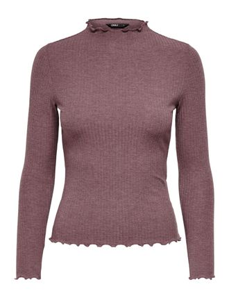 Only Onlemma L/S High Neck Top Noos JRS T-Shirt, Rose Brown/Details: Melange, S Donna