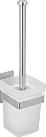 WENKO Turbo-Loc WC-Garnitur Genova Shine, 200 ml, Befestigen ohne Bohren, Edelstahl/Glas satiniert, 9 x 35 x 10,6 cm, Silber gl&auml;nzend