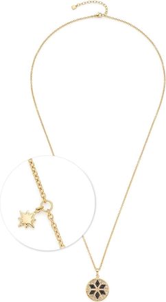Leonardo Halskette Biella, lange Kette aus goldfarbenem Edelstahl, Sternmotiv mit schwarzen und klaren Glassteinen, 70-75 cm Länge, Schmuck Geschenk, 024365