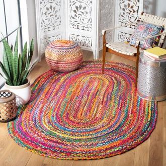 Safavieh Zeitgenössische Teppich für Wohnzimmer, Esszimmer, Schlafzimmer - Braided Collection, Kurzer Flor, Rot und Mehrfarbig, 122 X 183 cm