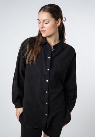 Sublevel Langarmbluse Damen Musselinbluse langarm mit Kentkragen Oversizebluse aus Baumwolle